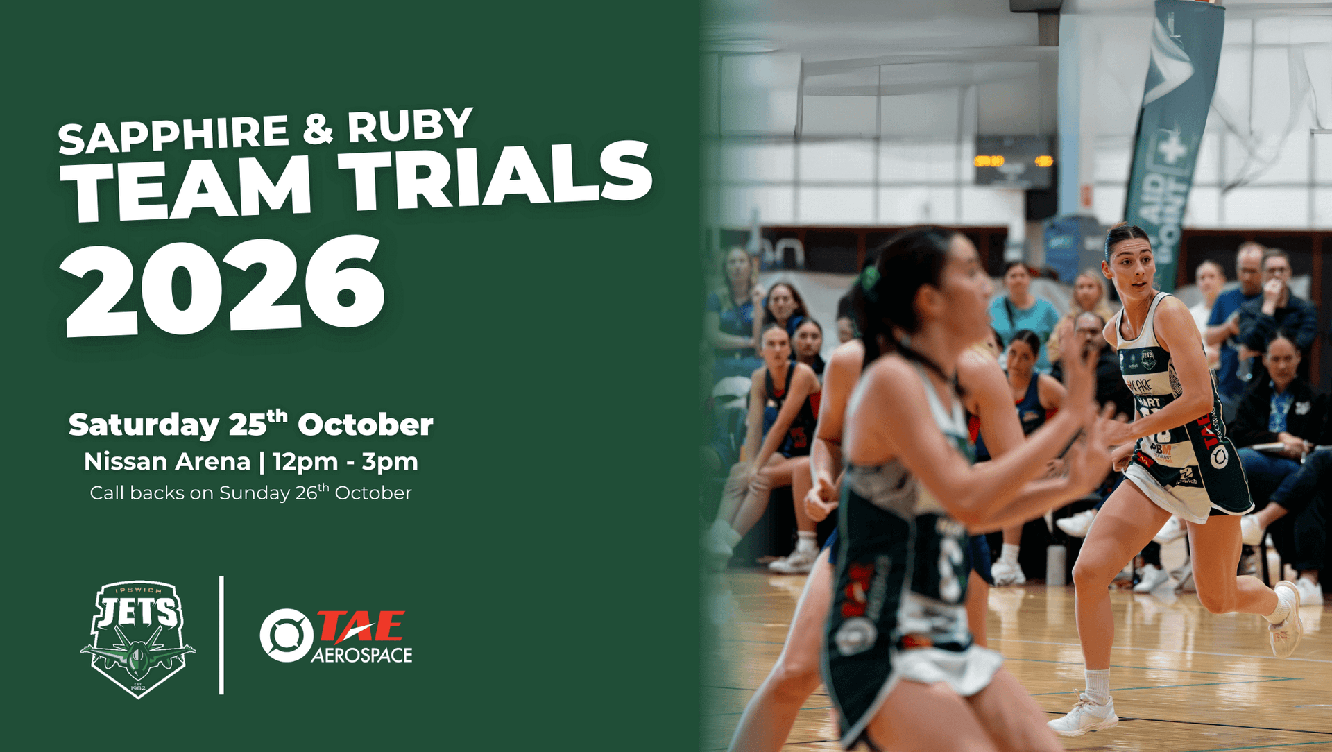 Event details for TAE Aerospace Ipswich Jets Netball 2026 Trials ...