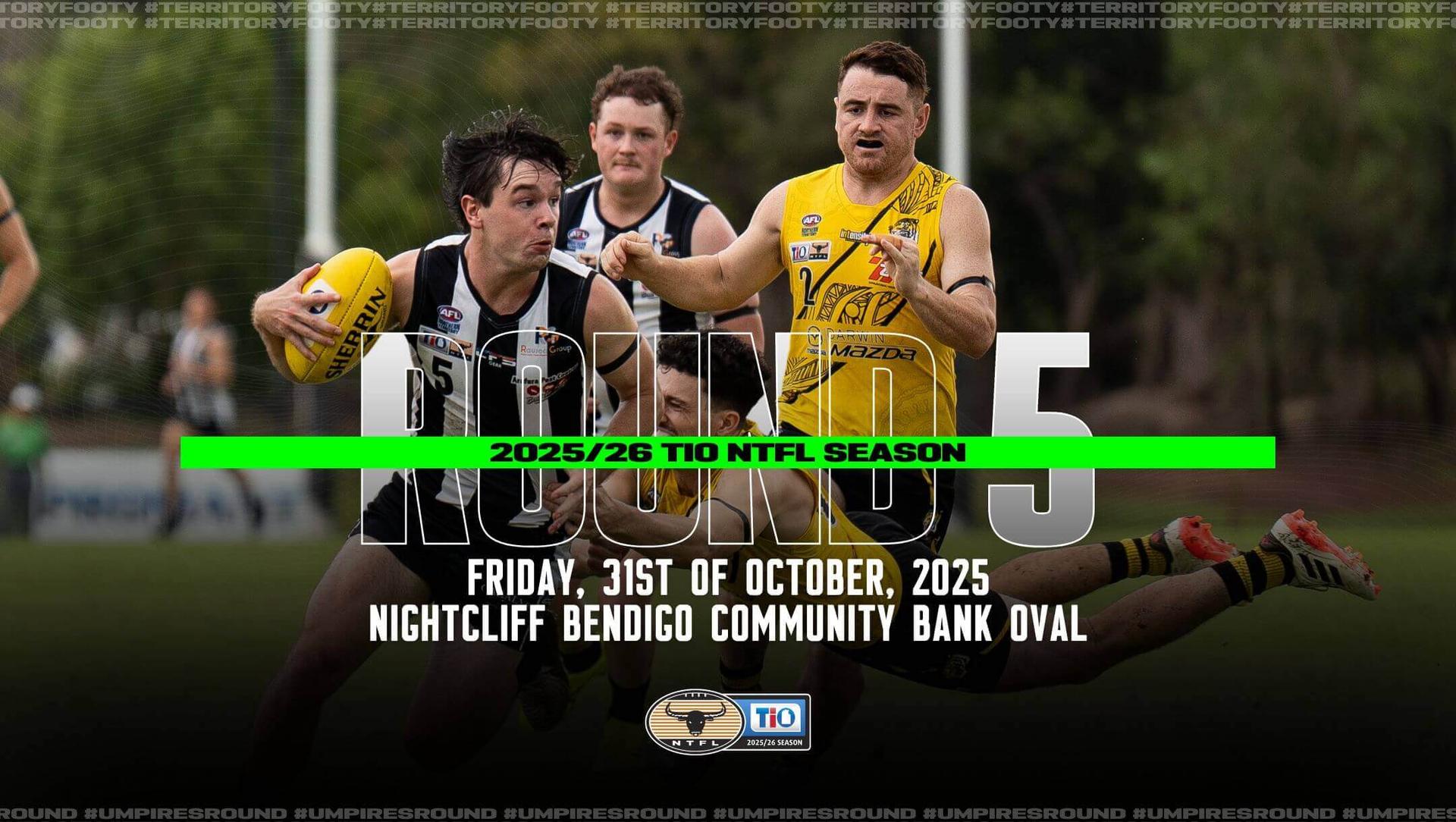 Event details for Round 5: 2025/26 TIO NTFL Season (Friday, the 31st of ...